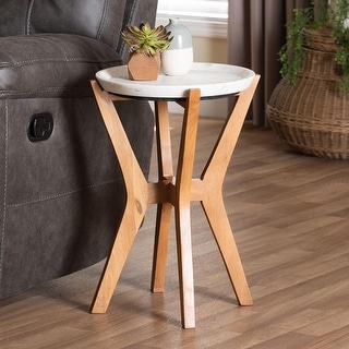 Phaedra Round Marble End Table - Modern Accent Table with Mango Wood ...
