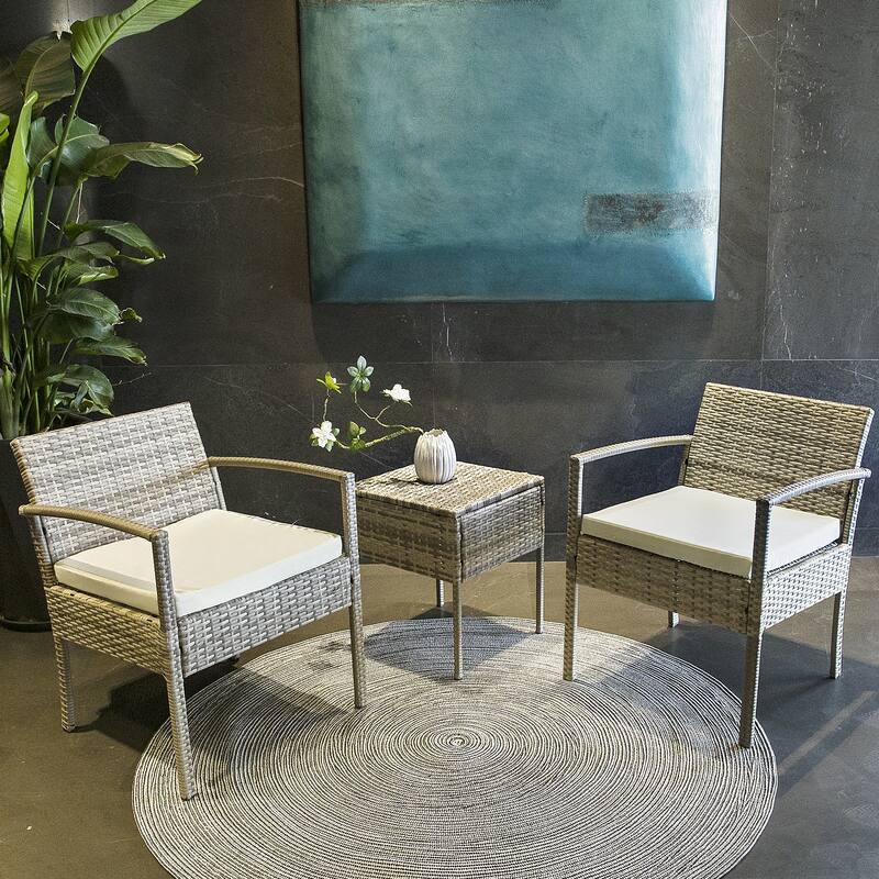 PE Wicker/ Steel 3-piece Outdoor Seating Set - Overstock - 35721117