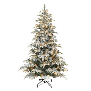 Puleo International 7.5 ft. Pre-lit Color-Select Flocked Aspen Fir Tree ...