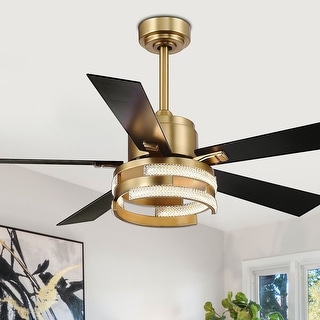 52 In LED Gold Ceiling Fan with Light and Remote(Black) - On Sale - Bed ...