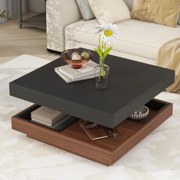 Modern Square 360°Rotating Coffee Table with Three Detachable Tray, 2 ...