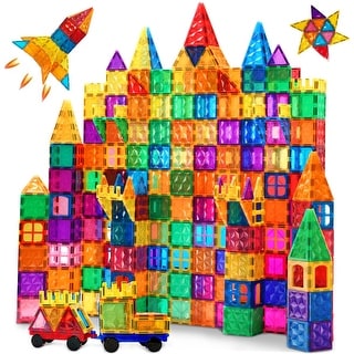 Magnetic Tiles, 102PCS Magnet Building Blocks with 2 Cars, 3D Diamond ...