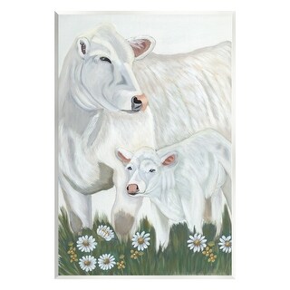 Stupell White Cattle Family Mother Baby Calf Daisy Meadow Wood Wall Art ...