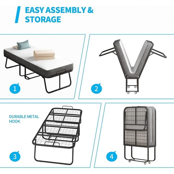 Mixoy Space Saving Foldable Bed with Mattress Portable Bed with Lockable Wheels On Sale Bed Bath Beyond 37210455