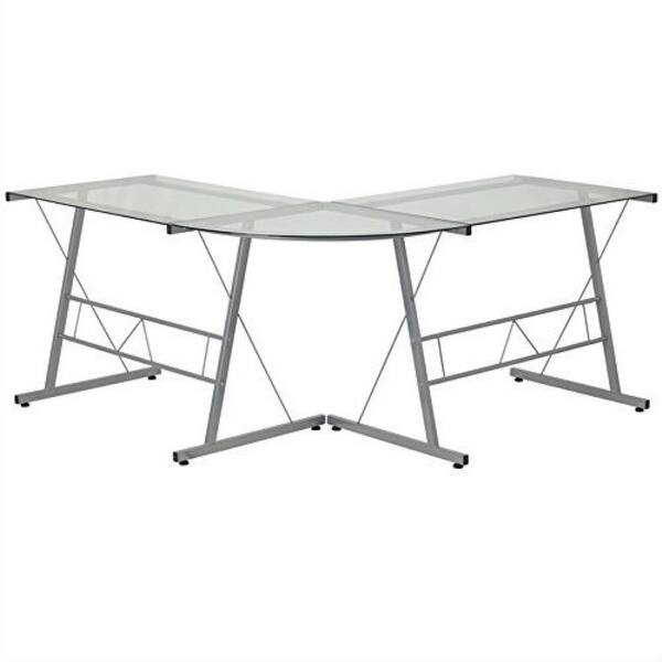 Modern Silver Metal L-Shaped Desk with Glass Top and Floor Glides - Bed ...