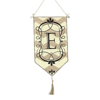 Monogram E Chevron Print Burlap 23 Inch Door Hanging Flag - Tan - Bed ...
