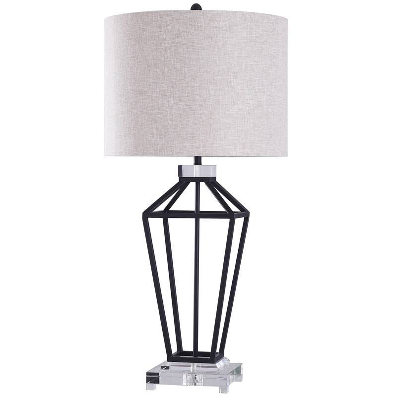 Harp & Finial Windsor Painted Black Metal and Clear Crystal Table Lamp ...