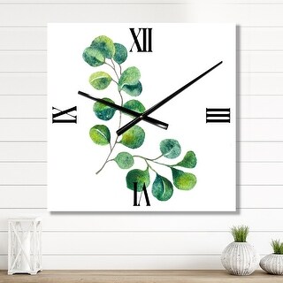 Designart 'Green Eucalyptus Branches II' Traditional Large Wall Clock ...