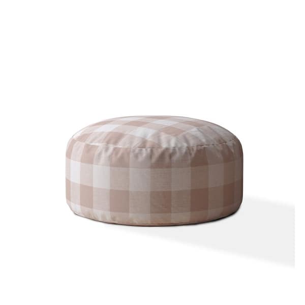 Plaid Cotton Fabric Pouf Upholstered Foot Stool with Small Beads Soft ...