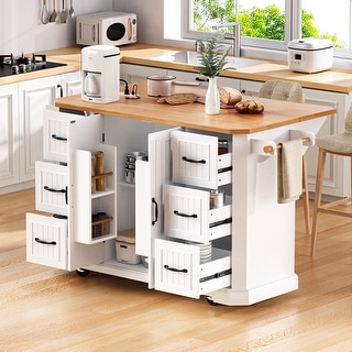 Chichoice 56 inch Large Kitchen Island on 4 Wheels with Drop Leaf ...