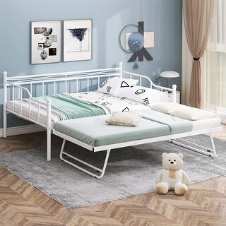 Full Size Metal Daybed with Twin Size Portable Folding Trundle - Bed ...