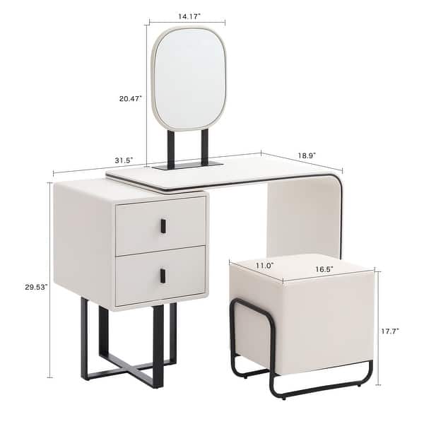 FUKAYI Faux Leather Makeup Vanity Desk Set with Stool Small Vanity ...