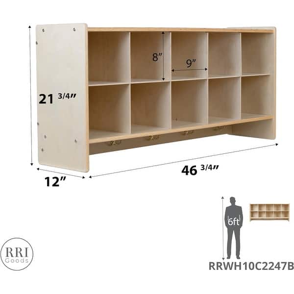 RRI Goods 10 Section Wall Mount Classroom Storage Organizer, Cubby ...