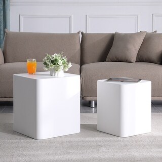 White Square Nesting Tables Set of 2 with Coffee Table and End Table ...