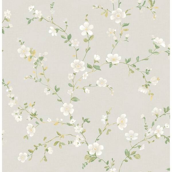 Delphine White Floral Trail Wallpaper - 20.5in x 396in x 0.025in - Bed ...