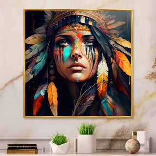 Designart "Colorful Native American Woman III" Contemporary Glam Framed ...