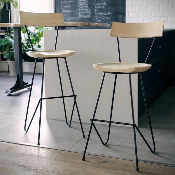 Albay Light Wood Bar Stool with Backrest, 72cm - Bed Bath & Beyond ...