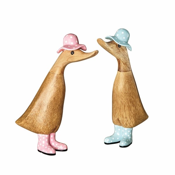 wooden duck with blue wellies