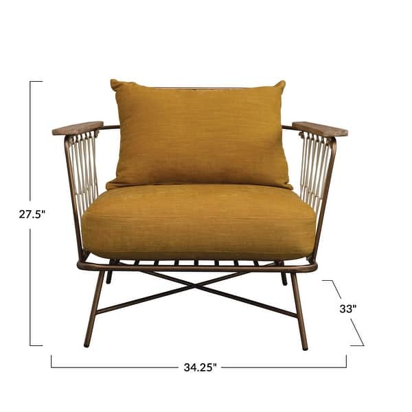 Set of 2 Metal & Woven Nylon Rope Chair with Cushions, Marigold Color ...