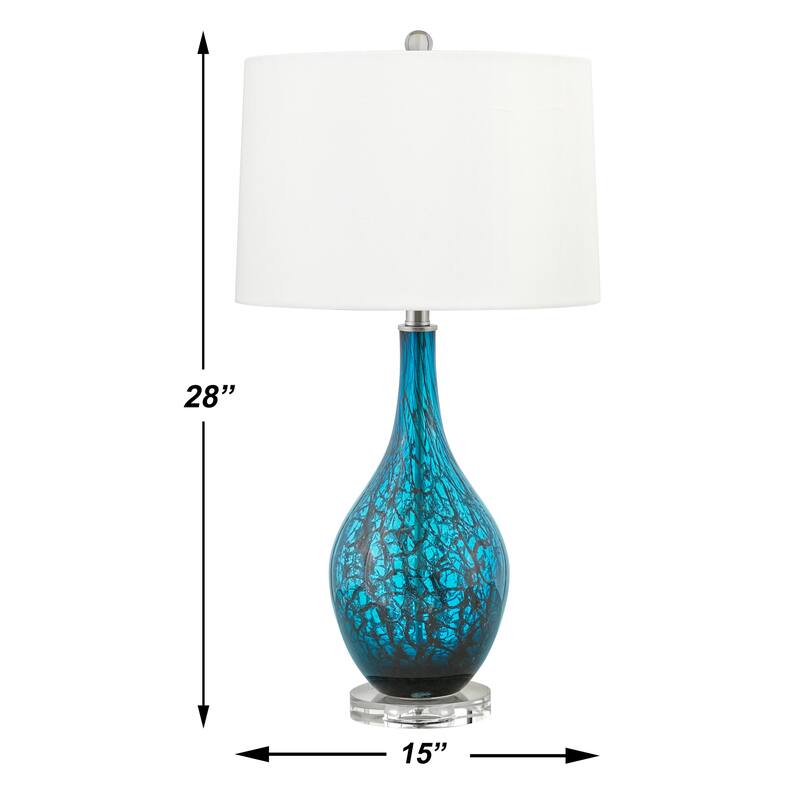 Rovigo 28 in. Teal and Black Fused Glass Table Lamp - Overstock - 38214258