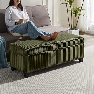 Soft Green Storage Bench Ottoman - Memory Foam Fill, Sturdy Legs, Large ...