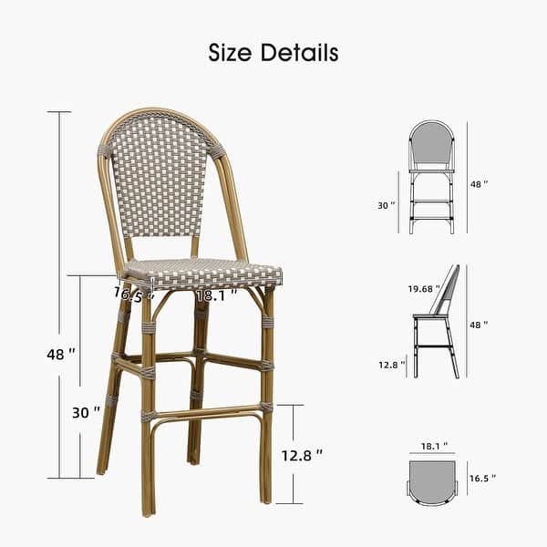 PURPLE LEAF White Print Finish Patio Bar Chairs with Back Rattan Bar ...