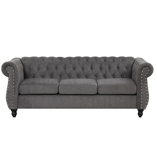 3-Seater Sofa Upholstered Sofa with Rolled Arms Nailhead Trim Design ...