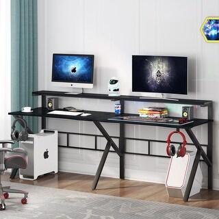 Two Person Gaming Desk with Monitor Stand, 78 inches Double Computer ...
