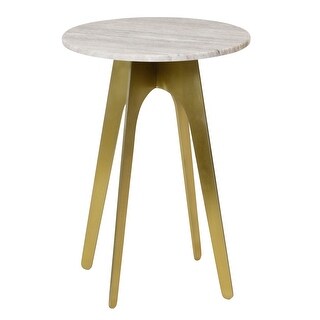 StyleCraft Round Side Table - Morchina Stone Top - Antique Brass Metal ...