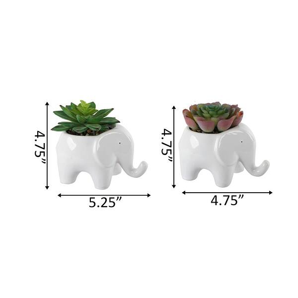 Set of 2 CERAMIC ELEPHANT POT WITH FAUX SUCCULENT 5" - ONE-SIZE - Bed ...