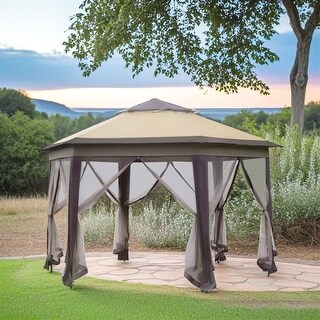 Outsunny Pop Up Gazebo,Hexagonal Canopy Shelter,Zippered Mesh Netting ...