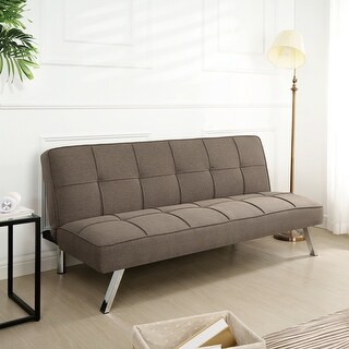 Modern Comfort Futon Sofa Bed - Tufted, Convertible, Linen Fabric ...