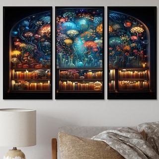 Designart - Flowers Of Wisdom Akashic Library - Libraries Wall Art Set ...