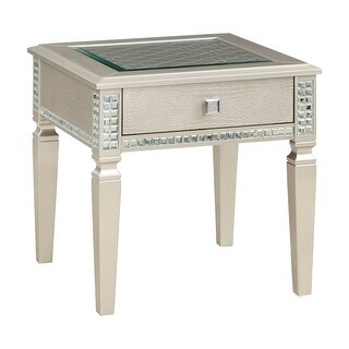 Trace 24 Inch Side End Table, Tempered Glass Top, 1 Drawer, Mirror ...
