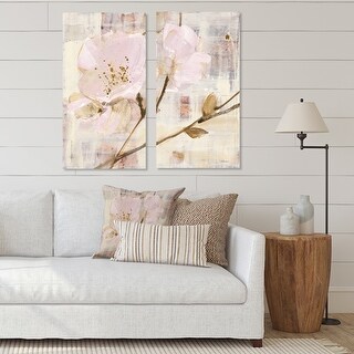 Designart "Elegance I Pink" Shabby Chic Canvas Wall Art Print 2 Piece ...