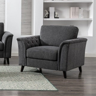 Stanton Dark Gray Linen Chair with Tufted Arms - Bed Bath & Beyond ...