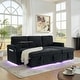Chenille Pull-Out Bed Sofa with Storage Chaise, Retractable Table, LED ...