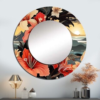 Designart "Tropical Sunset Botanical Pattern" Floral Living Room Mirror ...