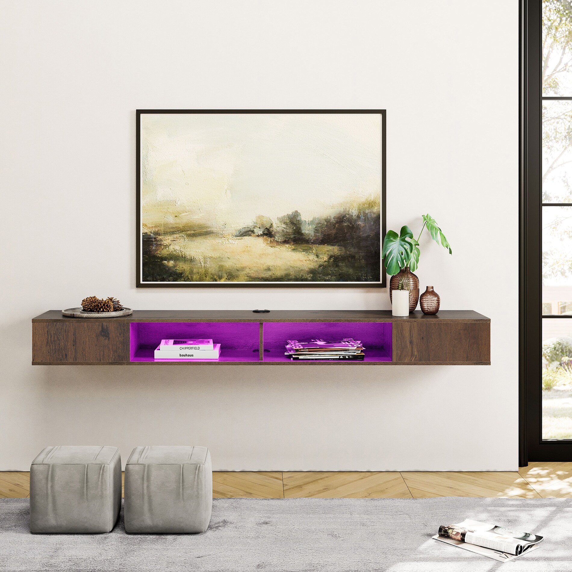 Floating Wall Mounted TV Stand with Storage Brown 70 Inch On Sale Bed Bath Beyond 36702598