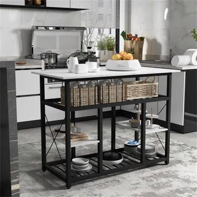 Counter Height Kitchen Island Rack with Large Worktop,White - Overstock ...