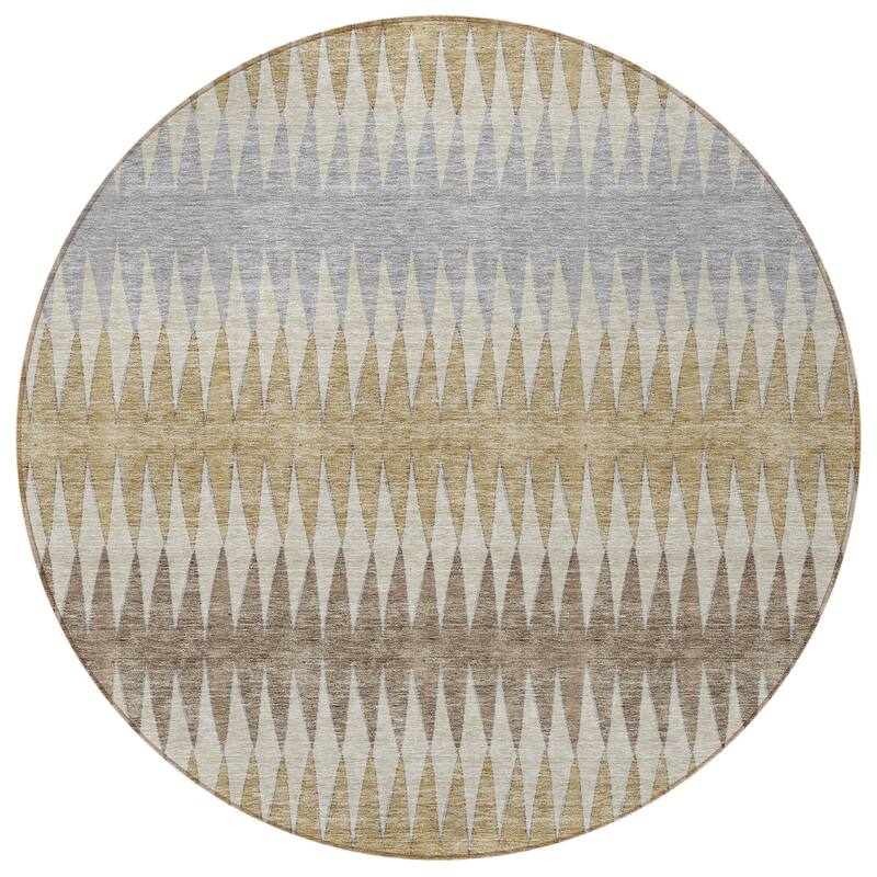 Gray And Brown Round Striped Washable Indoor Outdoor Area Rug - 8 ...