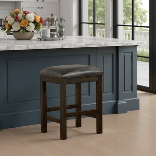 Flint Counter Stool, Faux Leather Seat, 24 Inch High, Dark Brown Wood ...