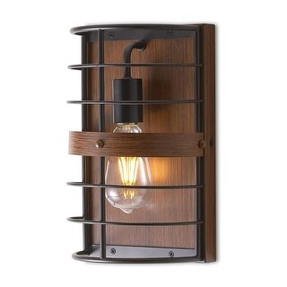 ‎Rectangular wall sconce light Wood + Dark Brown wall light Metal wall ...