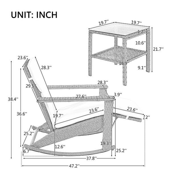 Adjustable Outdoor Wicker Double Rocking Chair with Coffee Table - Bed ...