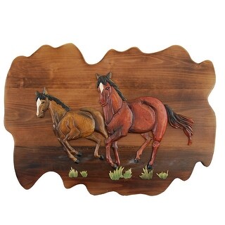 Running Horses Hand Crafted Intarsia Wood Art Wall Hanging 26 X 18 X ...