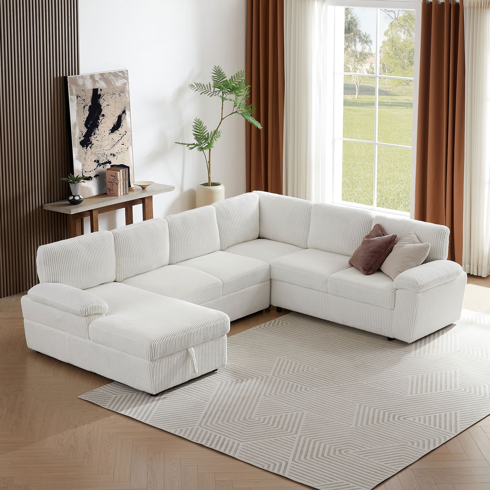 Corduroy Modular Storage Sectional Sofa Couch, Convertible Sleeper Sofa ...