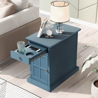 Livingroom Side Table End Table with USB Ports Drawer with cup holder ...