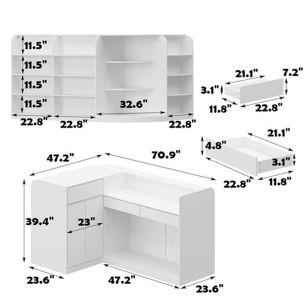 Corner Reception Station Multi-Level Display Shelves Workspaces Table ...