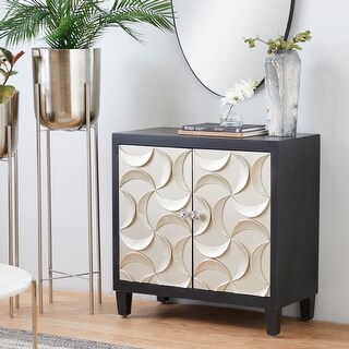 Black Wooden Silver Crescent Moon Relief Design 2 Door Cabinet with ...