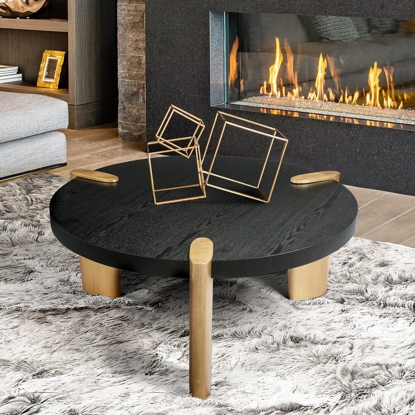 Evari Modern Artistic Round Coffee Table Solid Wood Gold Legs for ...